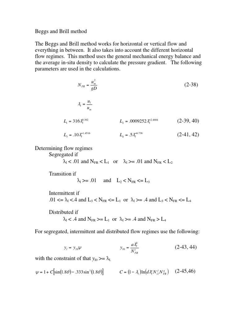 Beggs & Brill Method | PDF | Pipe (Fluid Conveyance) | Gases