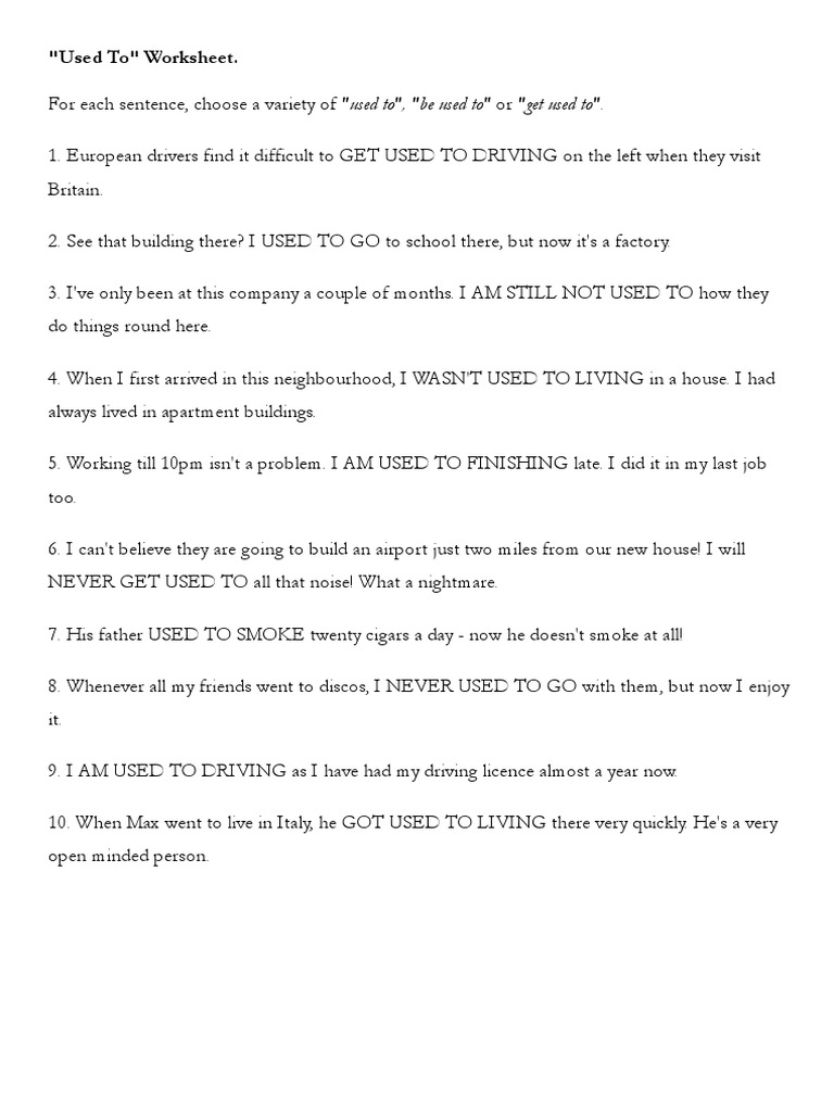 Used To Etc Worksheet Answers | PDF | Art