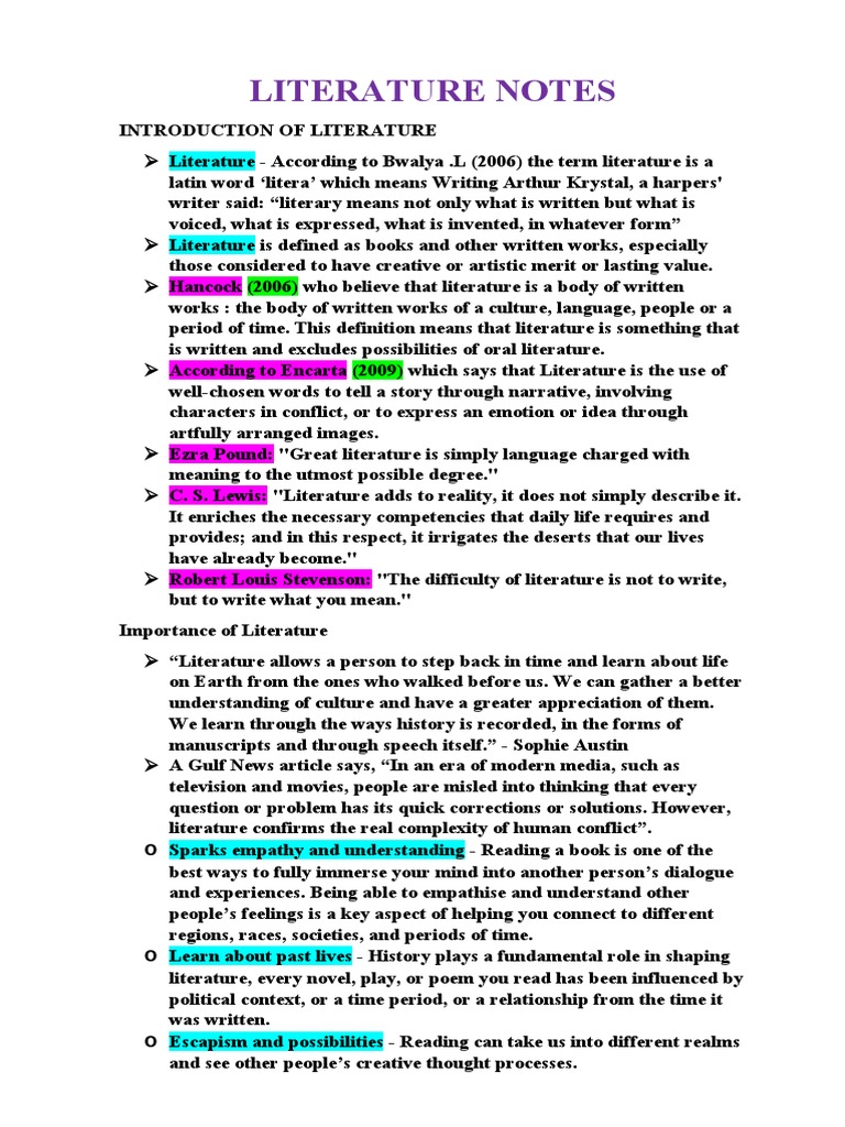 !literature Notes! | PDF | Narration | Genre