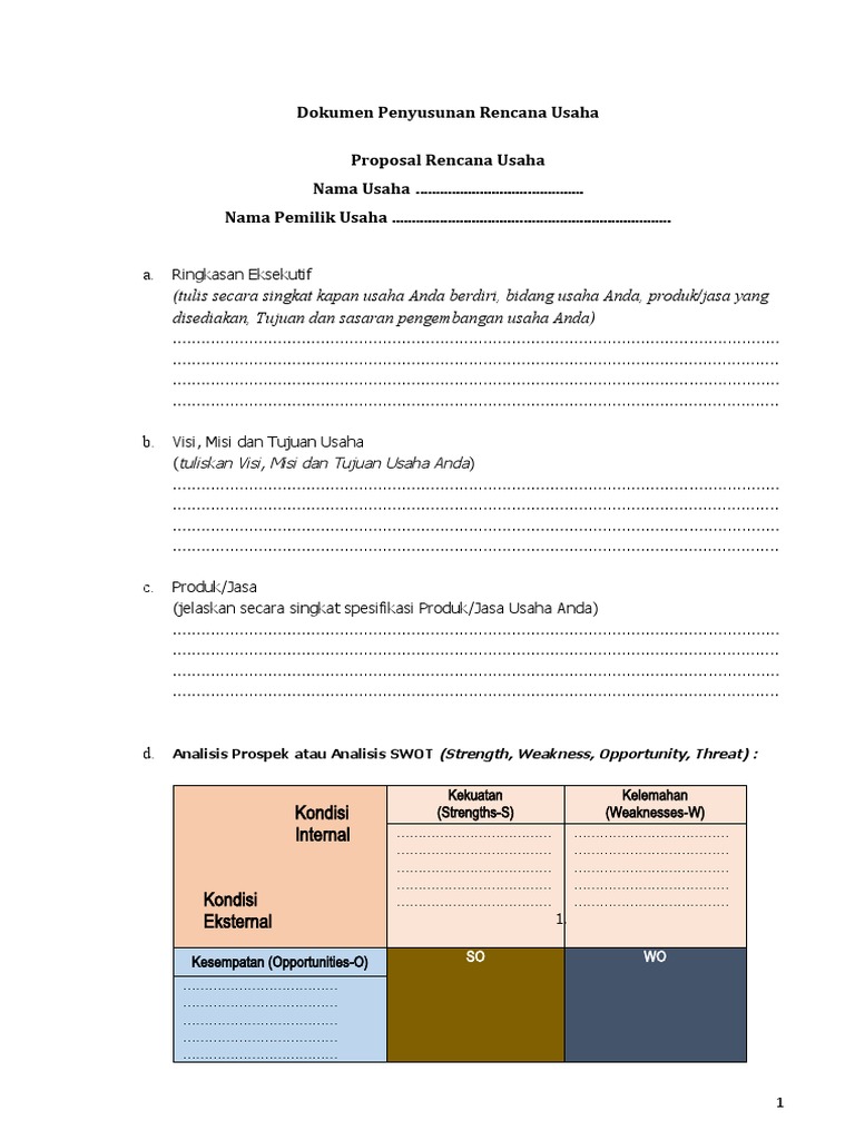 Template Proposal Bisnis Plan (Sederhana) 1 | PDF | Pengelolaan Keuangan & Uang