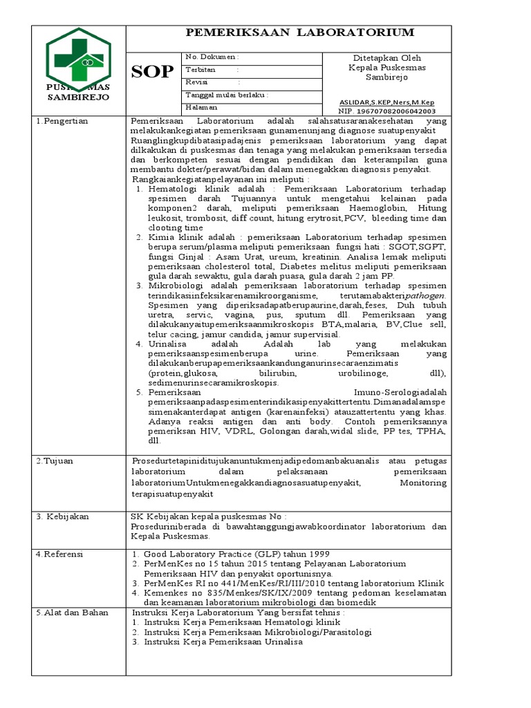 SPO Pemeriksaan Laboratorium | PDF