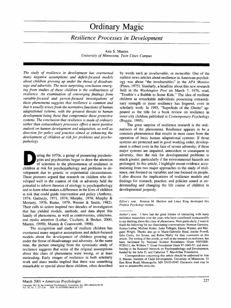 Masten 2001 Ordinary - Magic - Resilience - Process | PDF ...