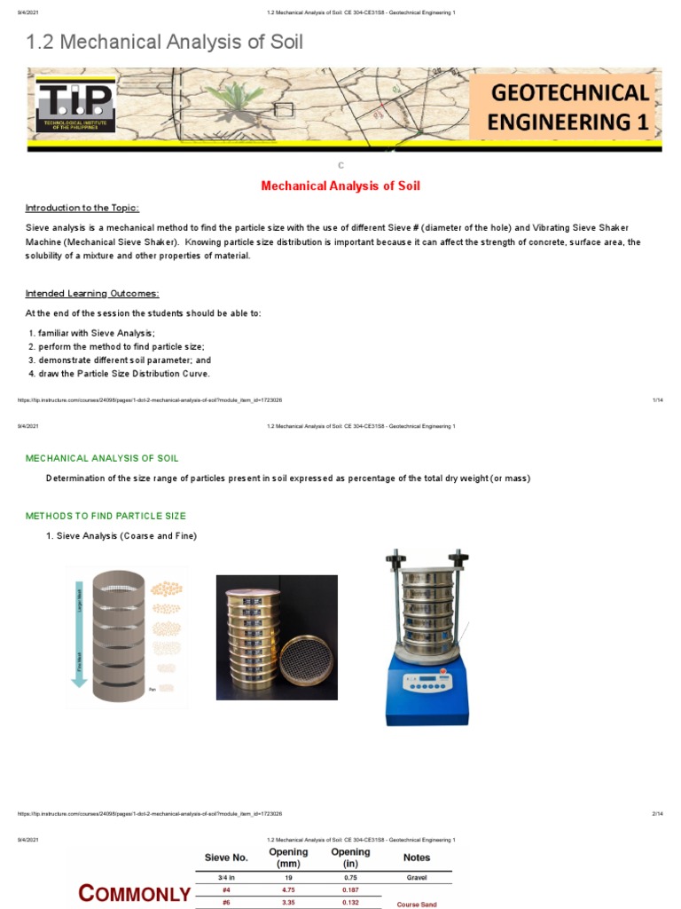1.2 Mechanical Analysis of Soil - CE 304-CE31S8 - Geotechnical Engineering 1 | PDF | Particle ...