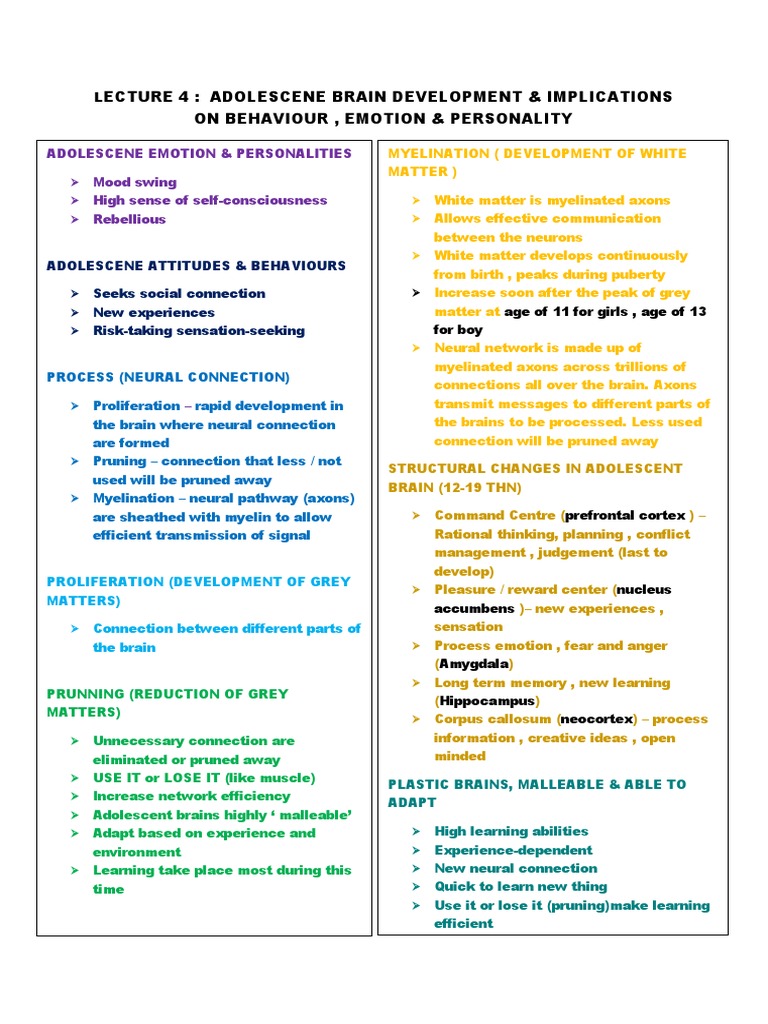 Nota Rigngkasan Pga 102 Lecture 4 | PDF | Adolescence | Brain