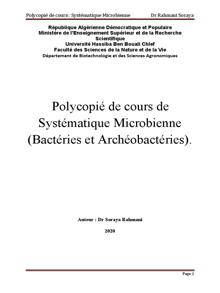 Systématique Microbienne : Cours Complet | PDF | Archaea | Taxonomie ...