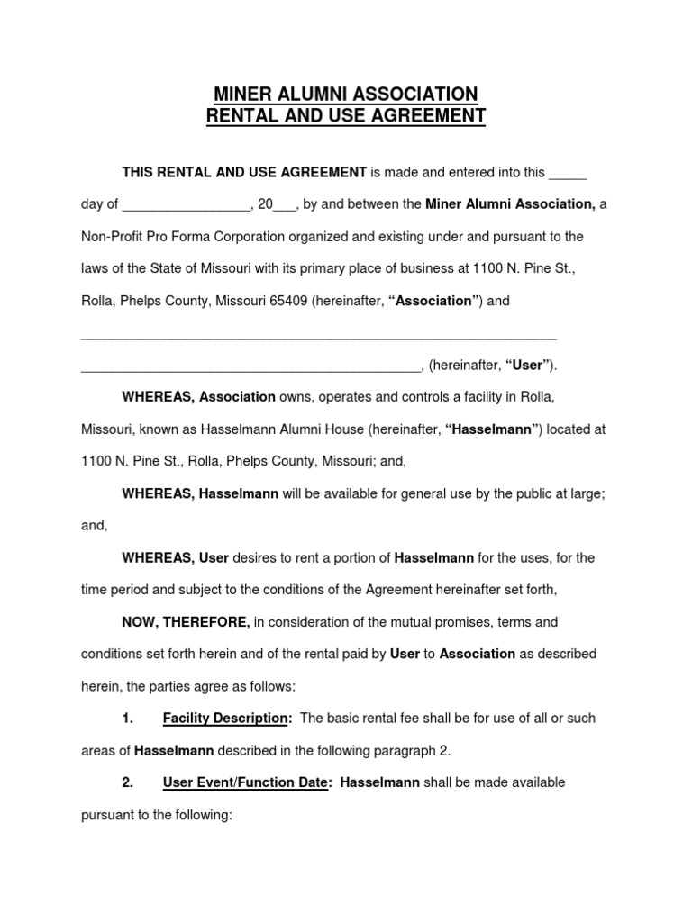 Maa Rental Use Agreement Final 06.06.16 | PDF | Legal Liability | Fee