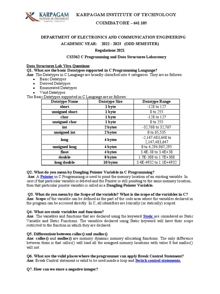 Viva Questions | PDF | Computer Data Storage | C (Programming Language) Viva Questions | PDF | Computer Data Storage | C (Programming Language)