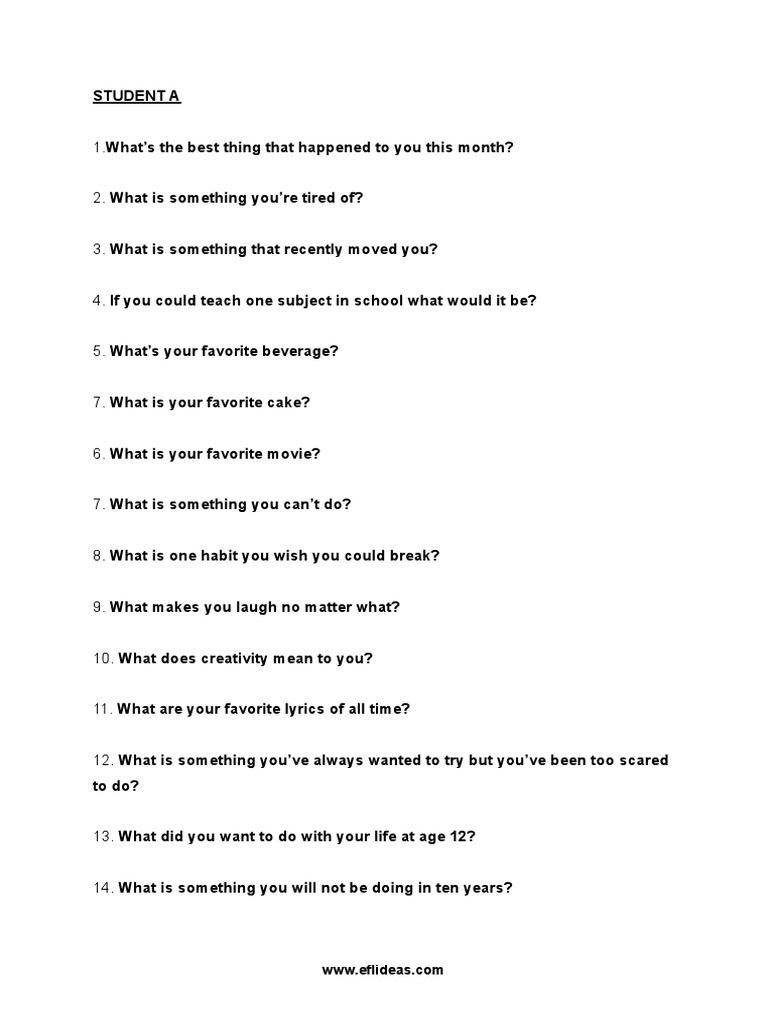 ESL Conversation Questions for Students | PDF | Social Science