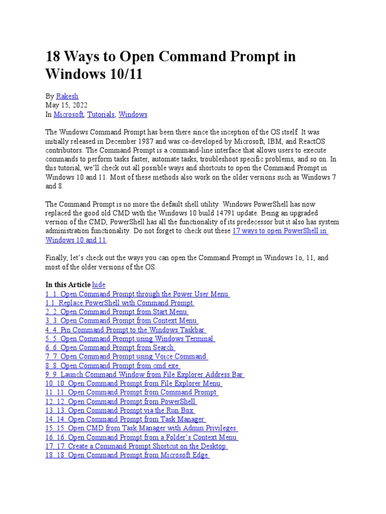 18 Ways To Open Command Prompt in Windows 10 and 11 | PDF | Command Line Interface | Microsoft ...