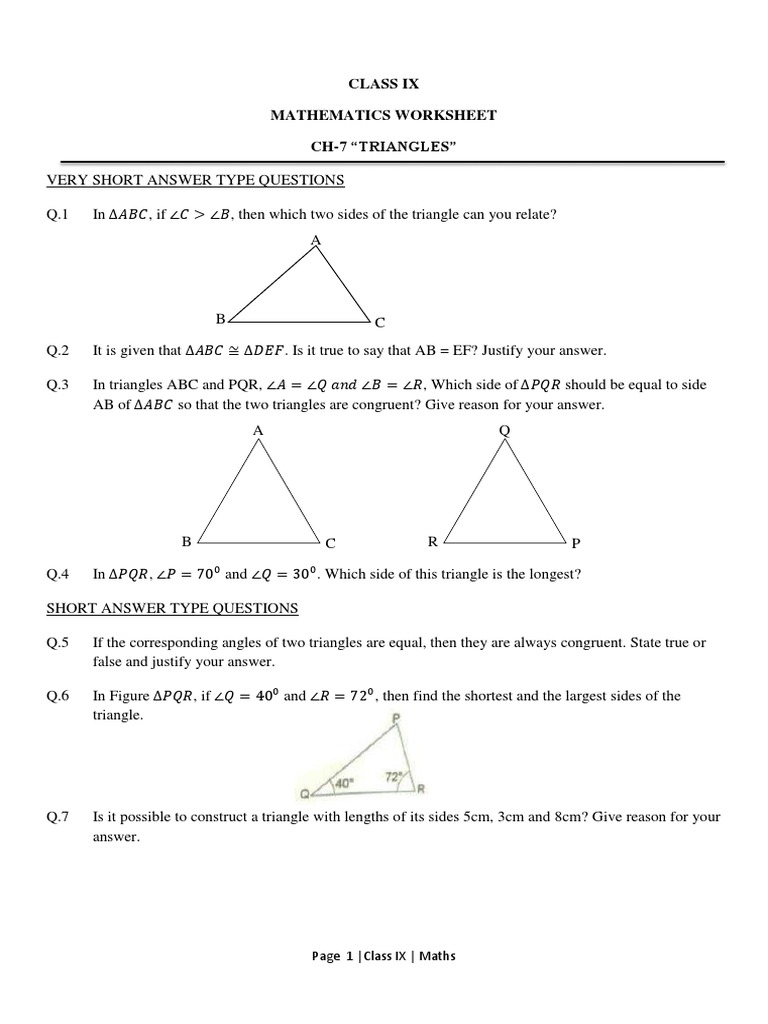 Class 9 CH 7 Triangles Aug 19 | PDF | Triangle | Mathematics