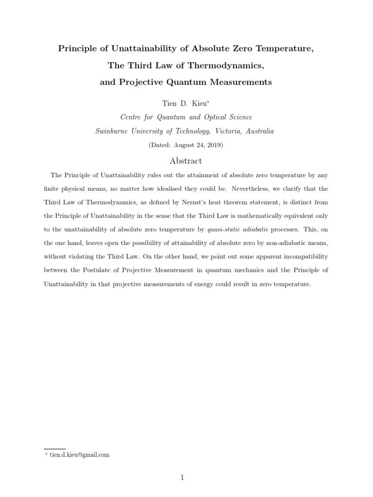 Unattainability of Absolute Zero Explained | PDF | Temperature ...