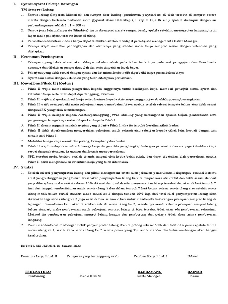 Syarat-Syarat Pekerjaan Borongan Penyemprotan Lalang | PDF