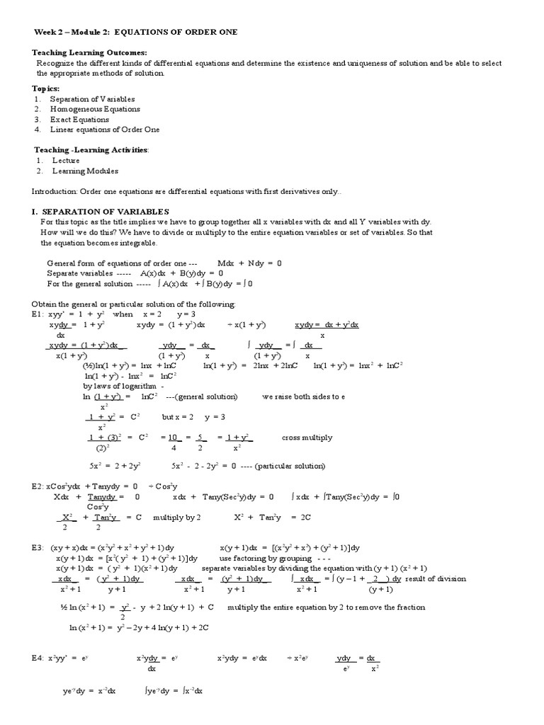 Solving First Order Differential Equations Through Separation of ...
