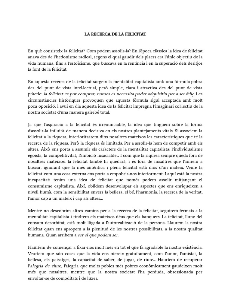 La Recerca de La Felicitat | PDF
