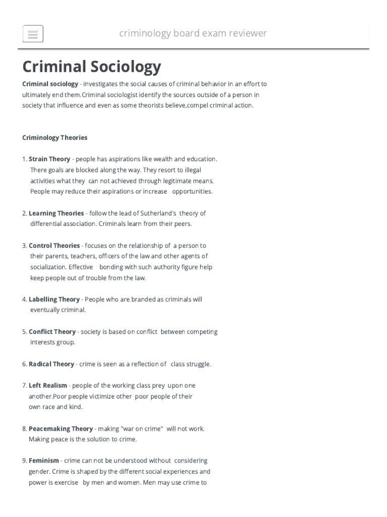 Criminal Sociology - Criminology Board Exam Reviewer | PDF ...