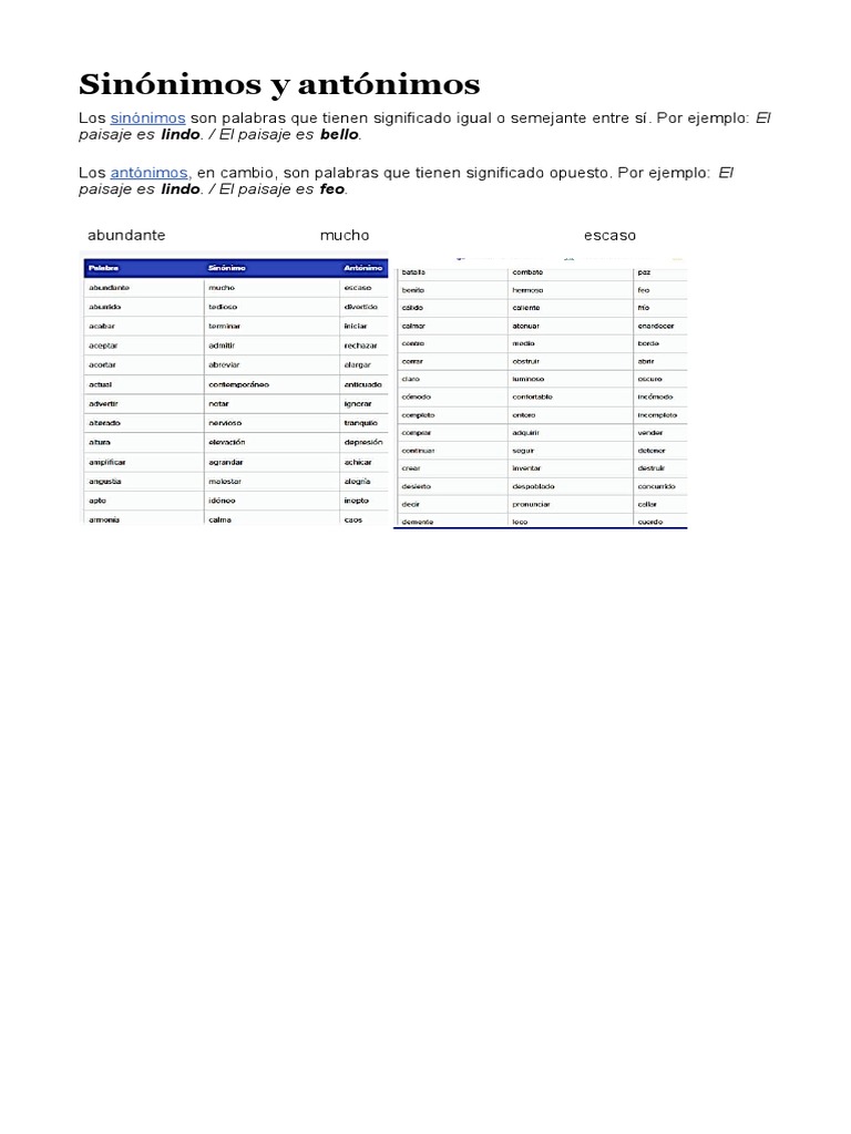 Sinonimos y Antonimos | PDF