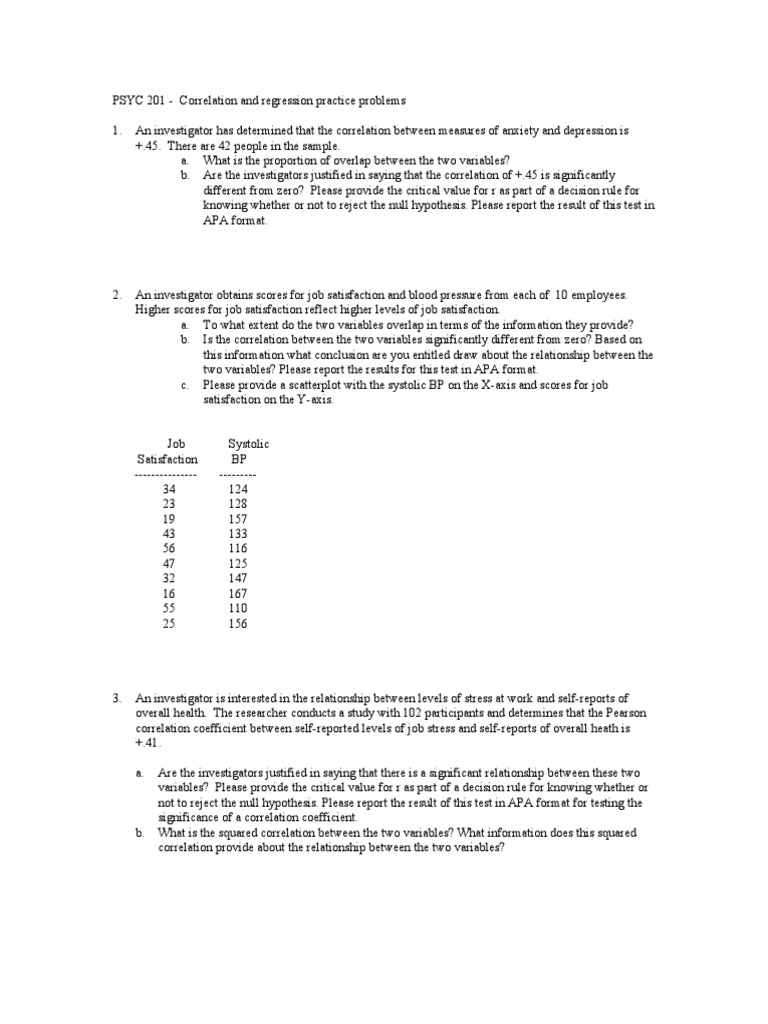 Correlation Practice Problems | PDF | Job Satisfaction | Cognitive Science