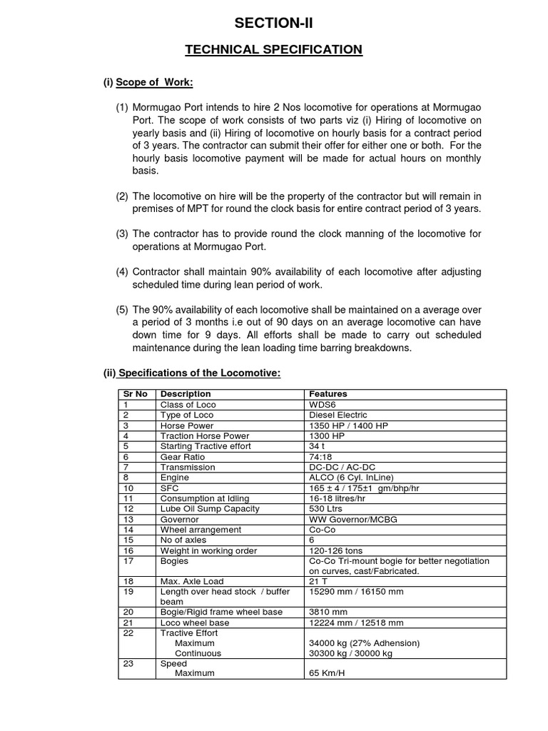 Technical Specification | PDF | Locomotives | Horsepower