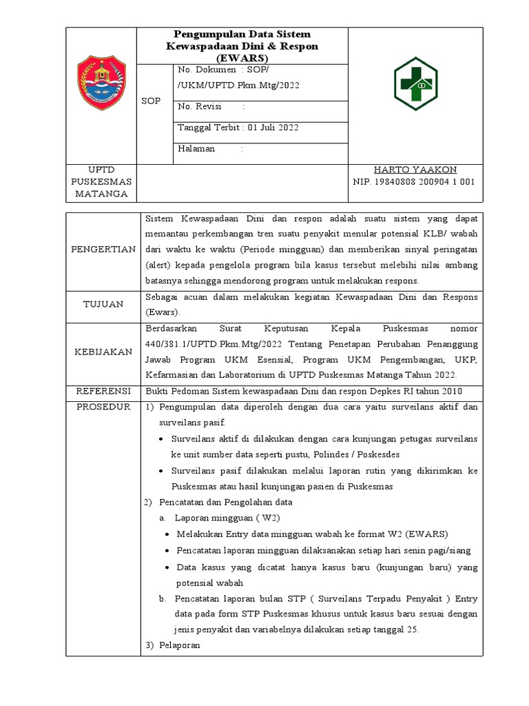 SOP Ewars (Early Warning Alert and Response System) | PDF