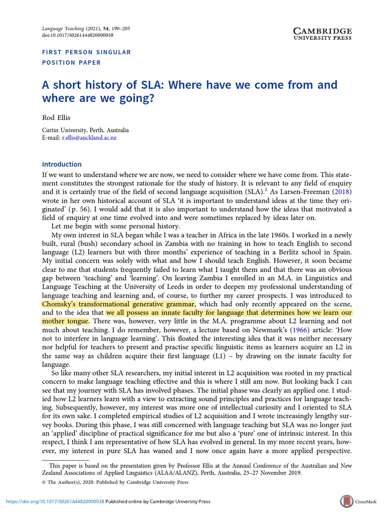 A Short History of Sla Where Have We Come From and Where Are We Going ...