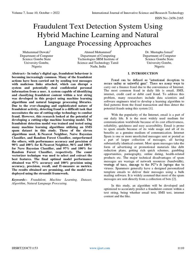 Fraudulent Text Detection System Using Hybrid Machine Learning And