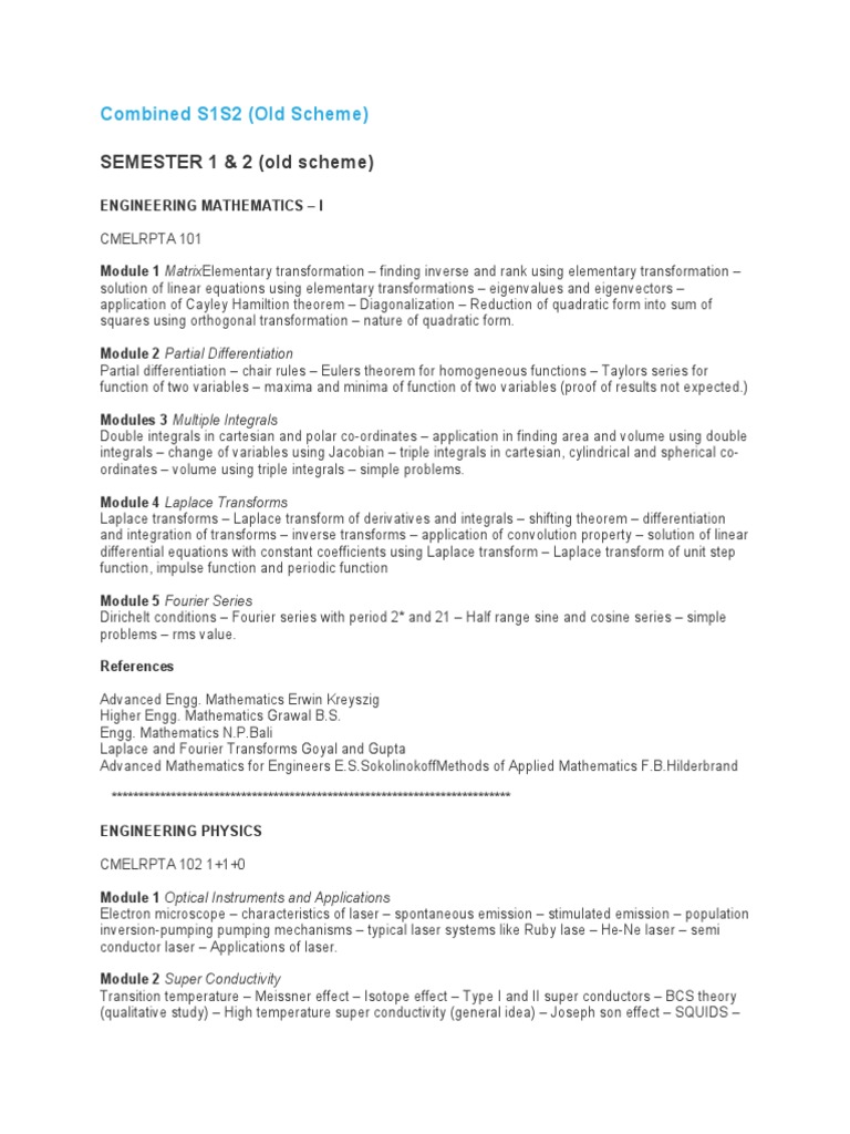 S1 and S2 Syllabus Computer Science (Old Scheme) | PDF | Capacitor | Laplace Transform