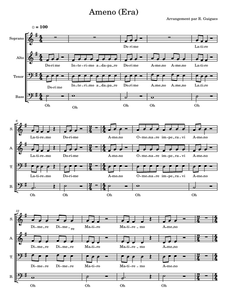 Partitura de "Ameno" - Era | PDF