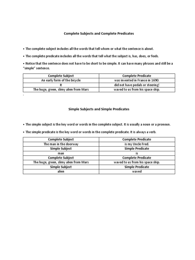 Study Guide For Subjects and Predicates | PDF