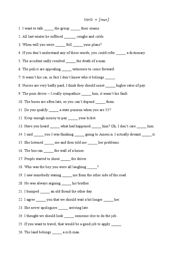 V-ADJ + Prep Exercise | PDF