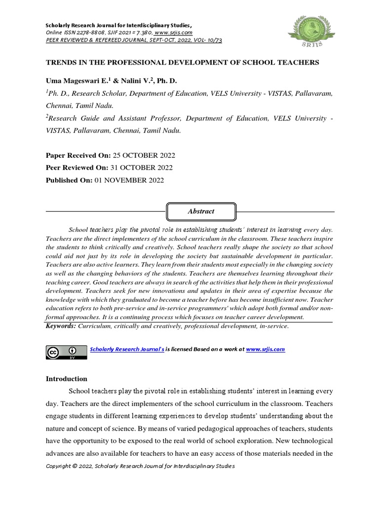Trends in The Professional Development of School Teachers | PDF ...