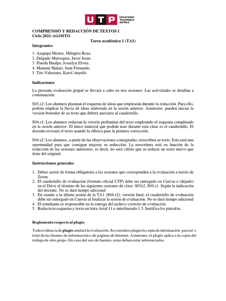 Tarea Académica 1 (TA1) | PDF | Puntuación | Ciencia cognitiva