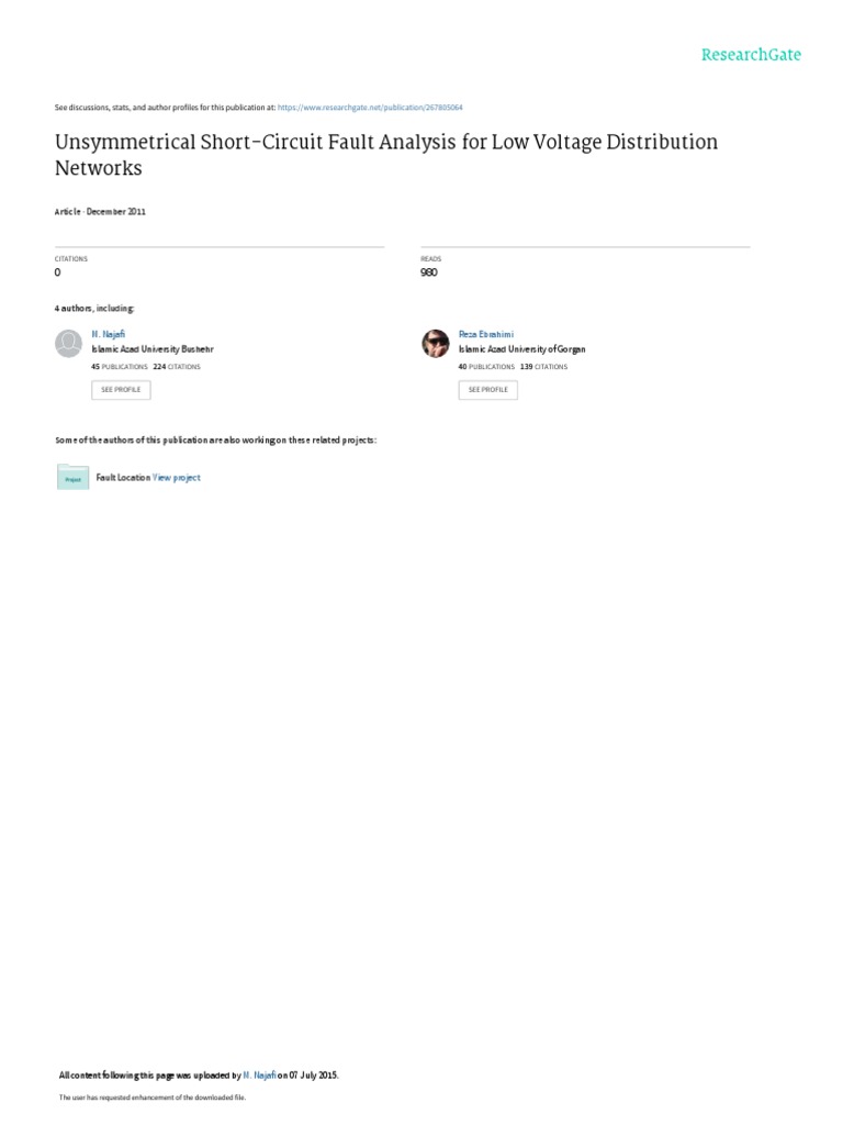 Unsymmetrical Short Circuit Fault Analysis For Low Pdf Electrical Impedance Matrix