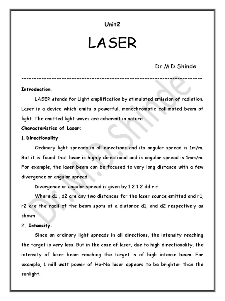 LASER | PDF | Laser | Emission Spectrum