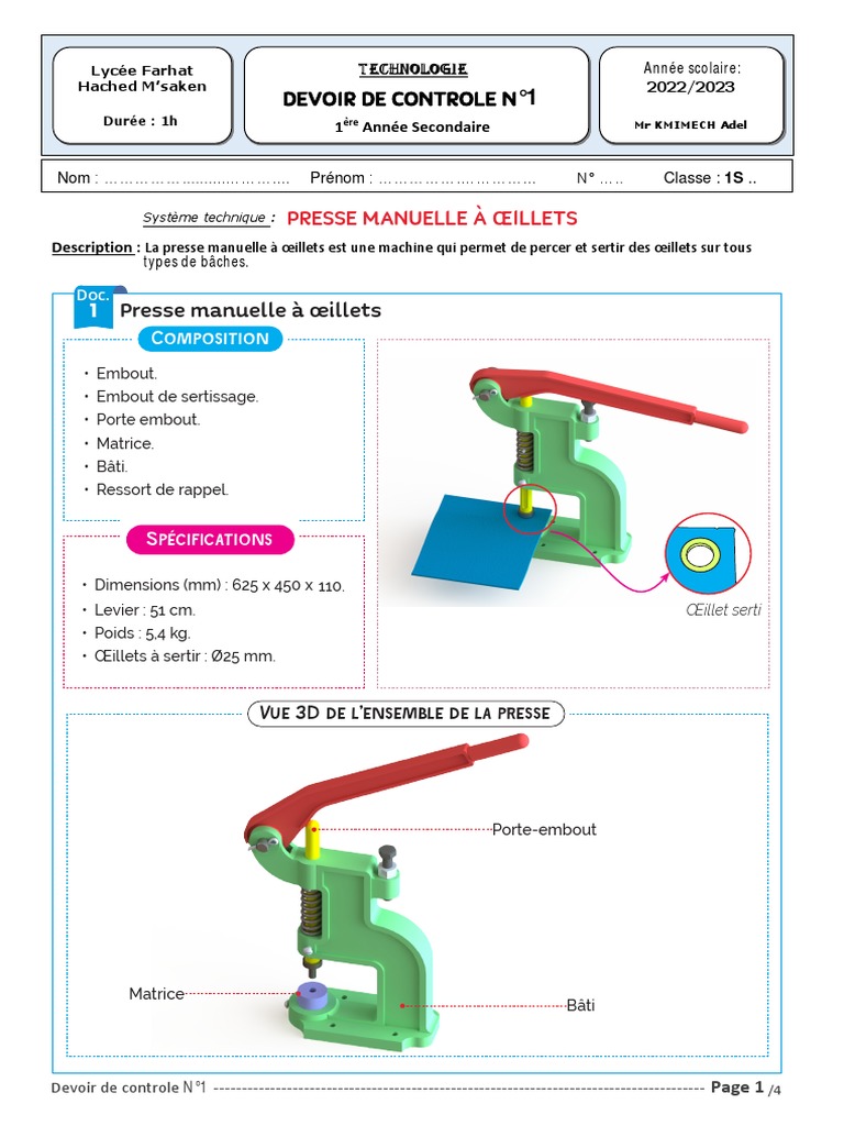 Presse Manuelle à Œillets : Guide Technique | PDF