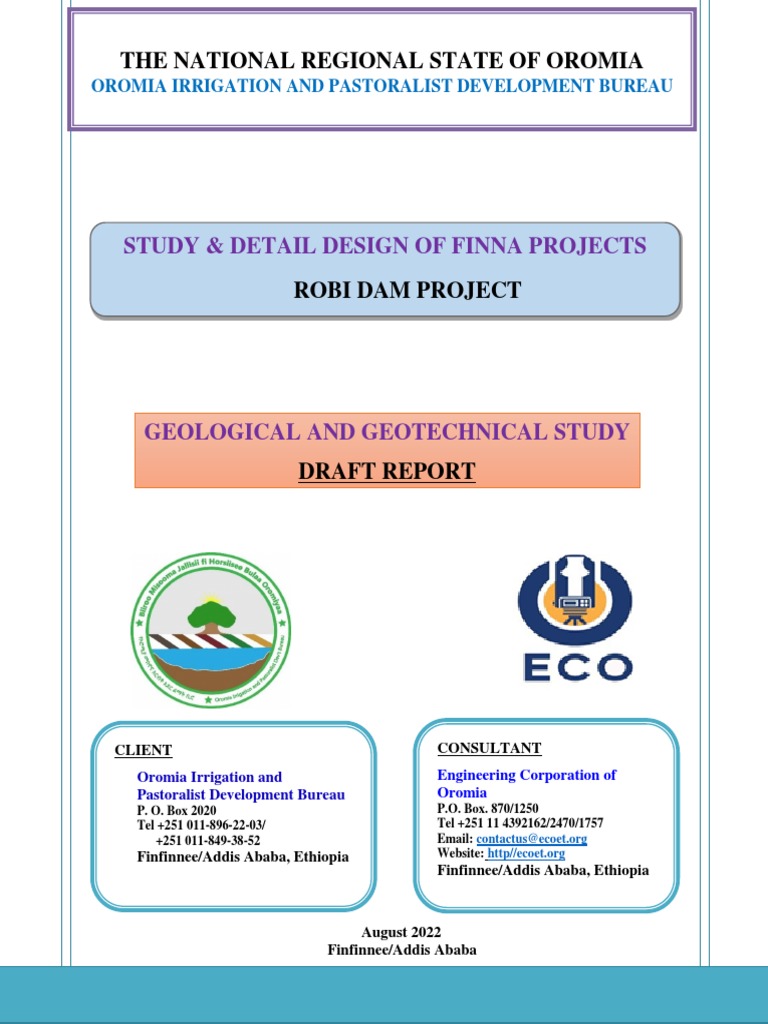 Robi Dam Project Geological and Geotechnical Draft Report | PDF | Geotechnical Engineering | Dam