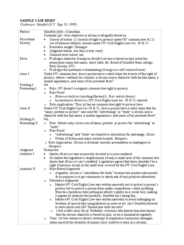 Sample Case Brief | PDF | Common Law | Seinfeld