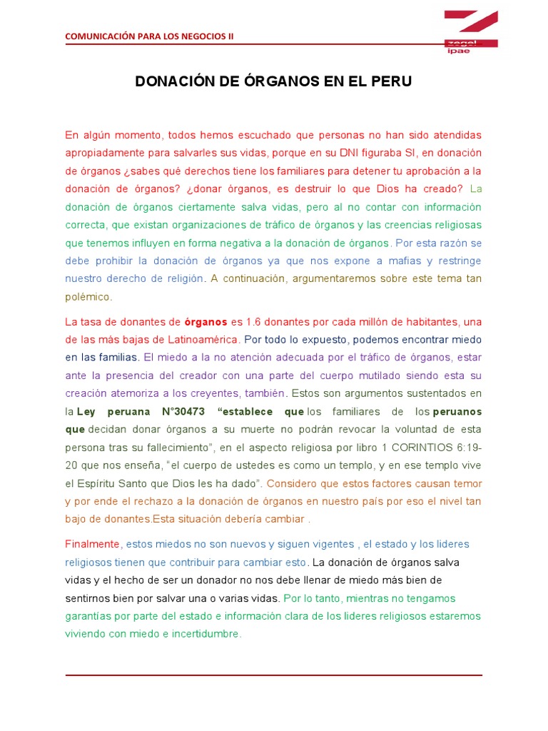 Factores que influyen negativamente en la baja tasa de donación de ...