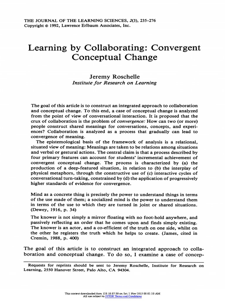 Ros Chelle 1992 Convergent Conceptual Change | PDF | Acceleration ...