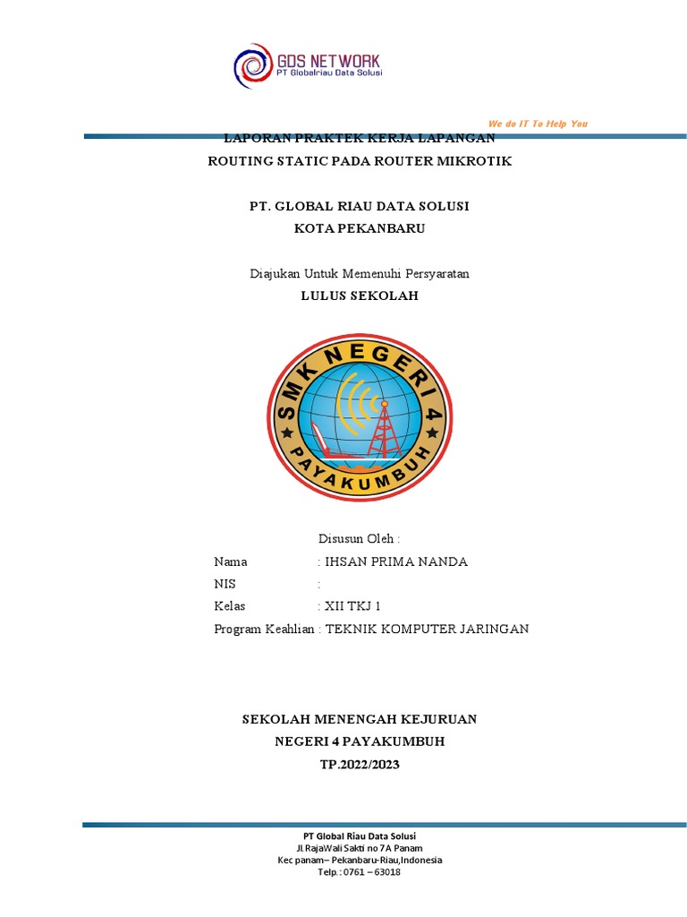Laporan PKL: Routing Static Mikrotik | PDF | Bisnis