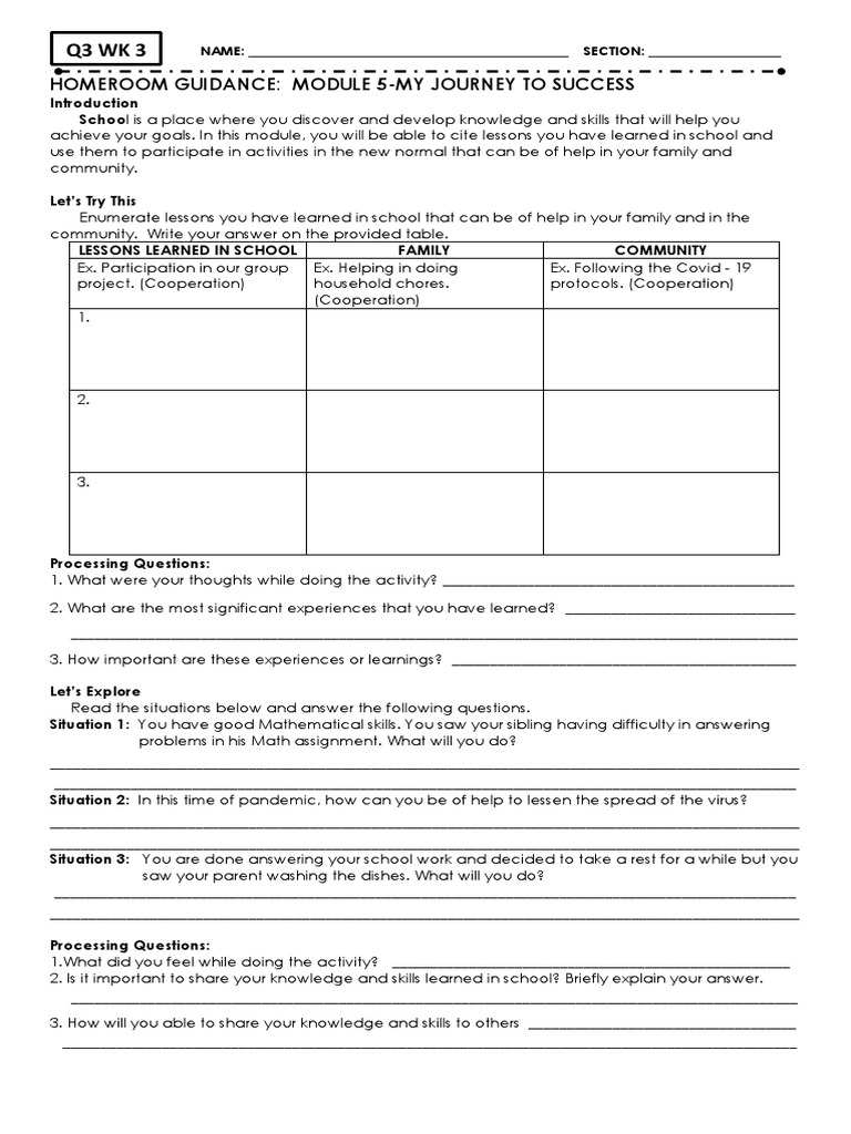 Work Sheet Q3 Week 3 Homeroom Guidance Download Free Pdf Cognitive Science Behavior