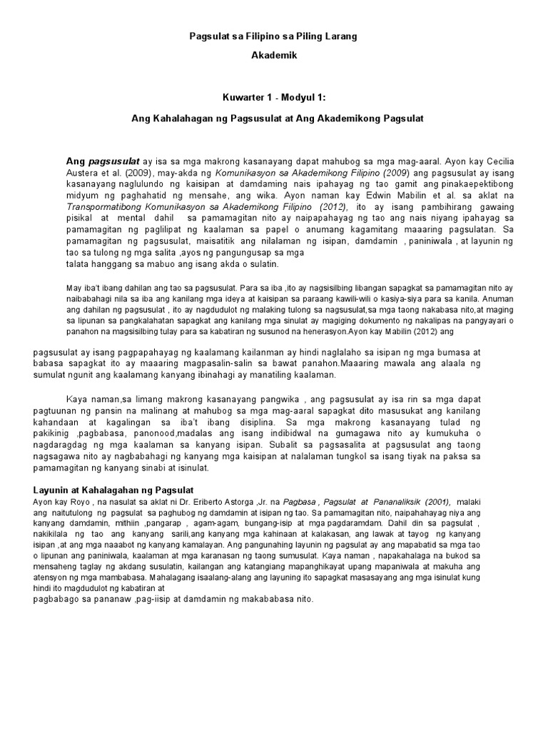 Filipino Modyul 1 | PDF