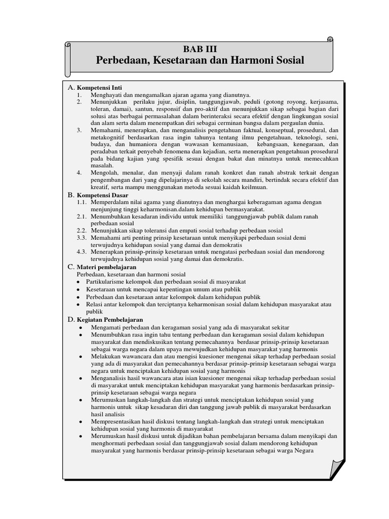 Bab III Perbedaan, Kesetaraan Dan Harmoni Sosial | PDF
