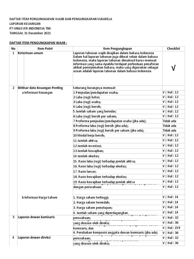 03 Checklist Disclosure PT UNILEVER TBK | PDF