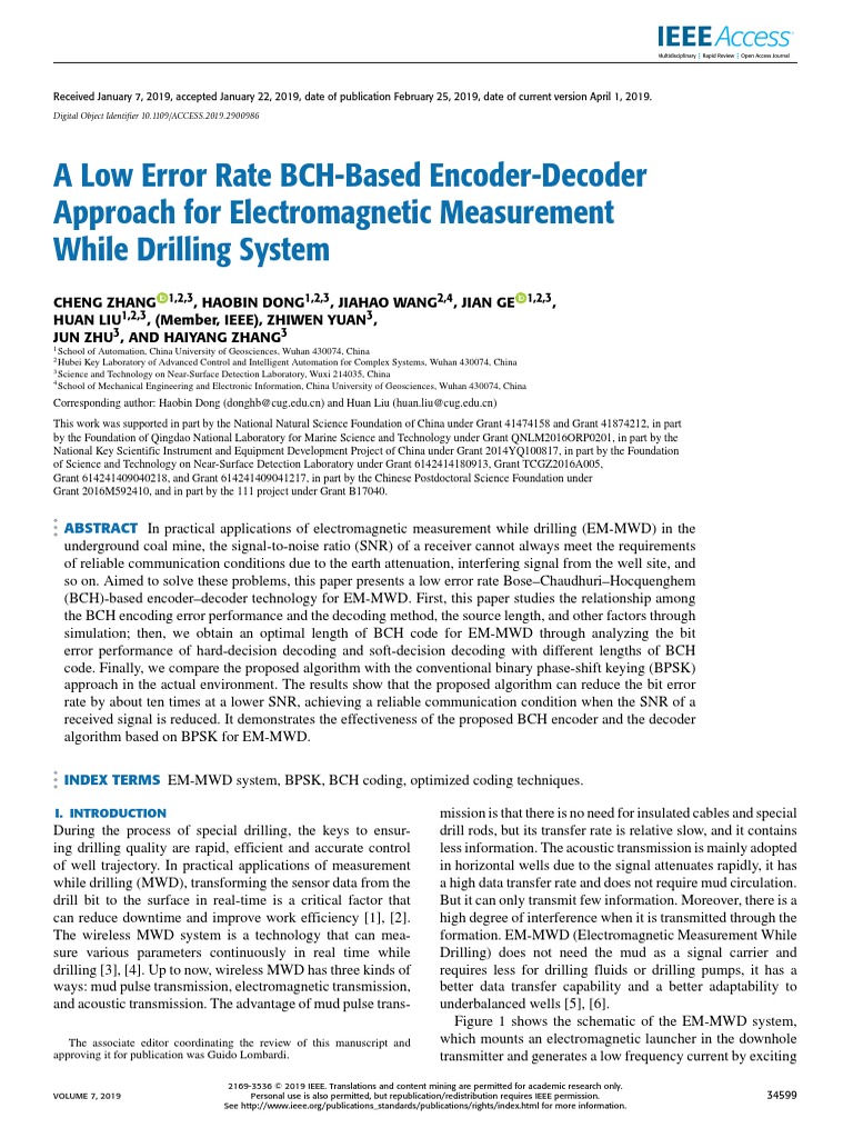 A Low Error Rate Bch Based Encoder Decoder Approach For Electromagnetic Measurement While