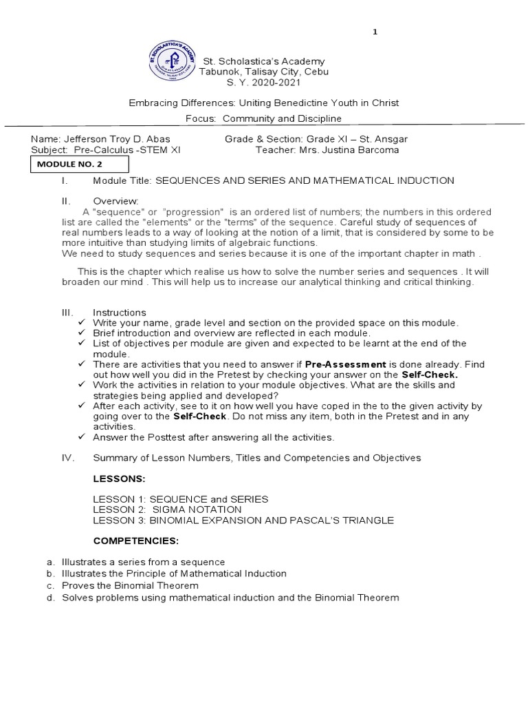 MODULE 2 LESSON 1 (Overview To Enrichment) | PDF | Summation | Sequence