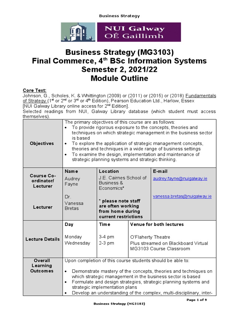 Module Outline Business Strategy (MG3103) 2021-22 (15022022) | PDF ...