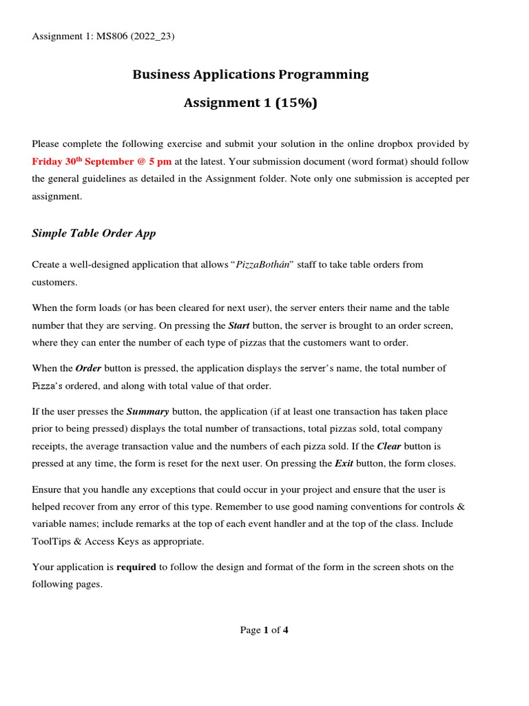 MS806 Assignment 1 - 2022 - 23 | PDF | Button (Computing) | Software