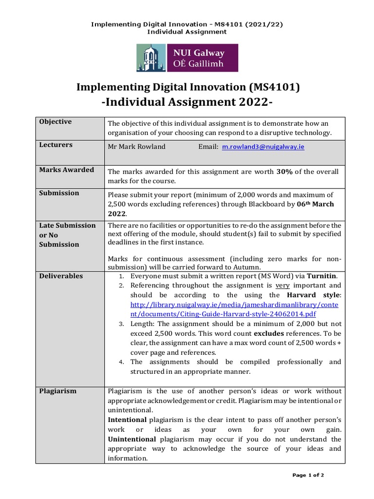 MS4101 Individual Assignment 2022 | PDF | Innovation | Disruptive Innovation