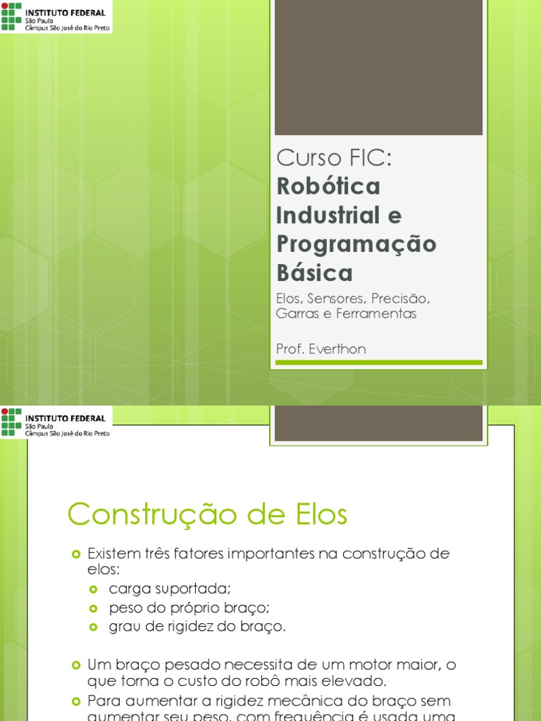 Aula3 Robotica Elos Sensores Precisão Garras | PDF | Robô | Robótica