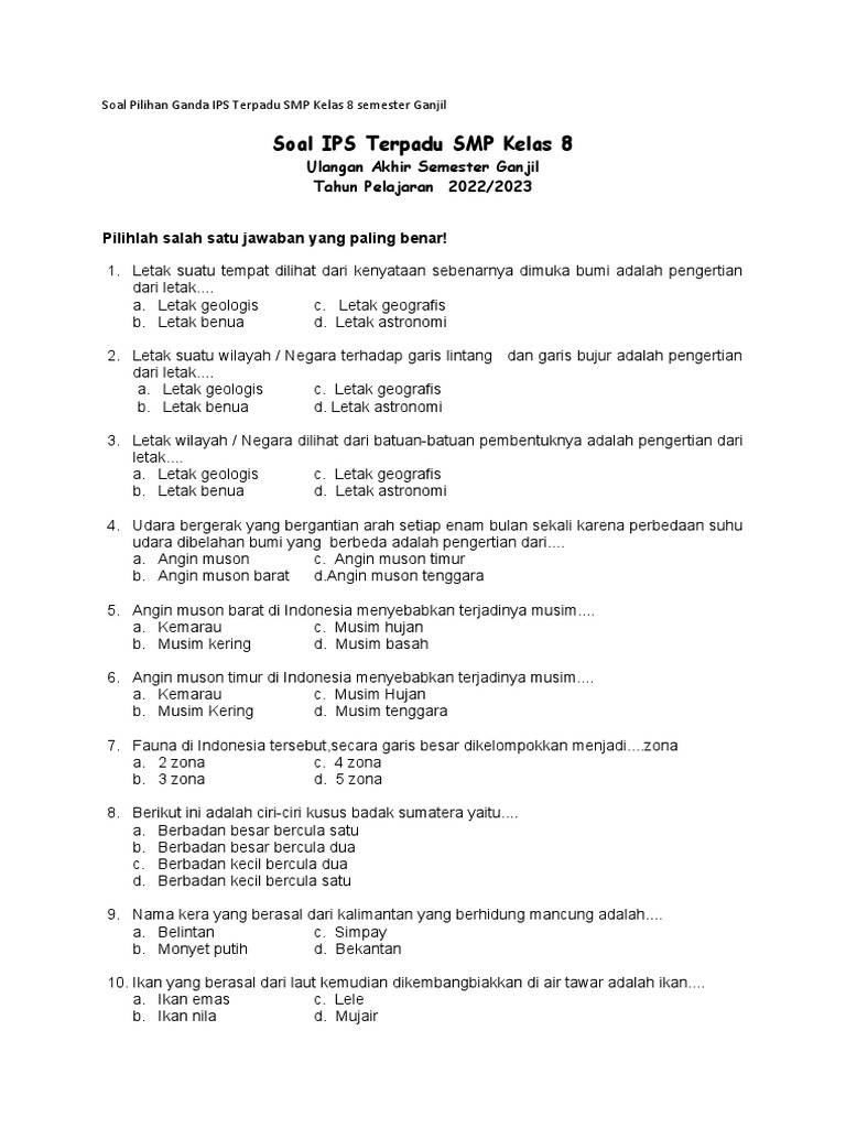 Soal IPS Terpadu SMP Kelas 8 Ganjil | PDF | Perjalanan